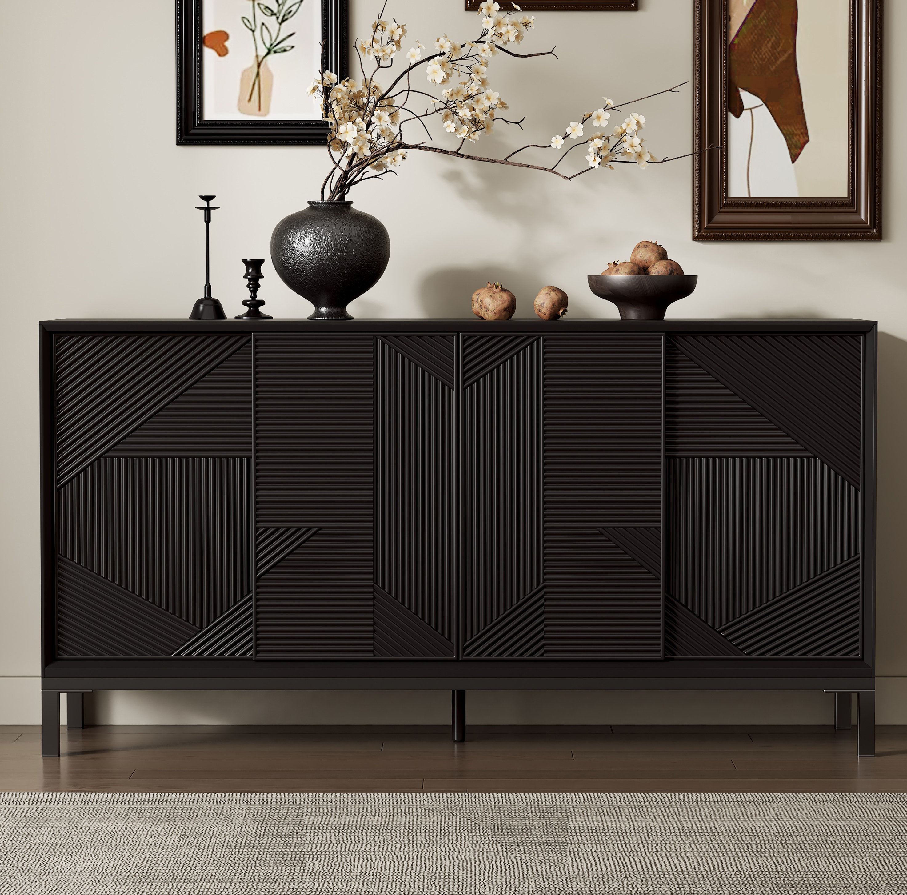 Brayden Studio® Modern Geometric Accent Cabinet,Vertical Striped Design ...