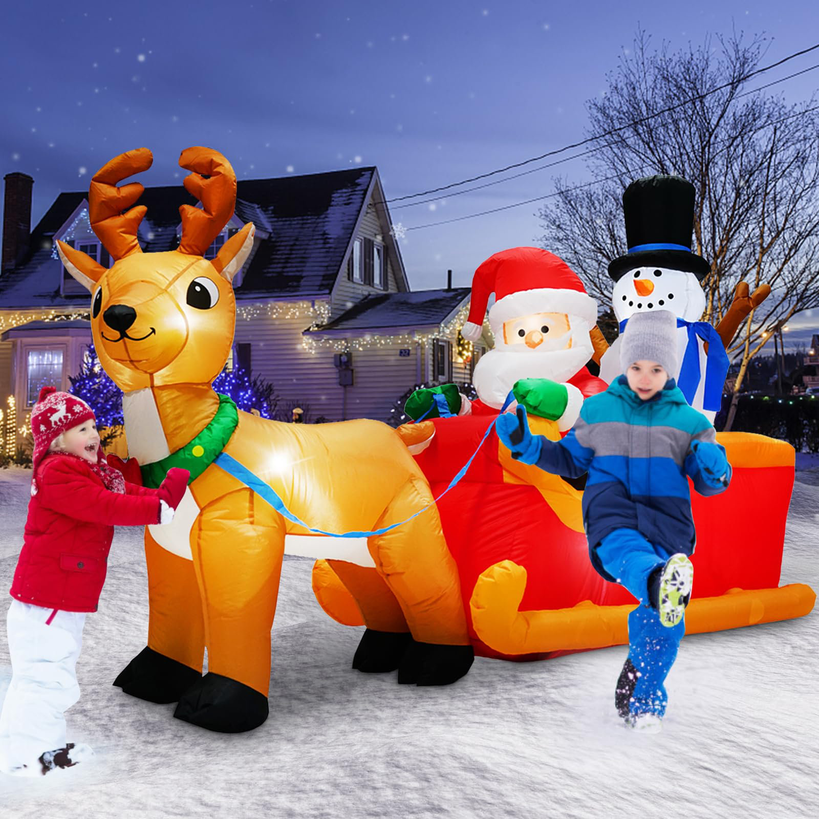 The Holiday Aisle® 6.6FT Santa Sleigh Inflatable with Snowman ...