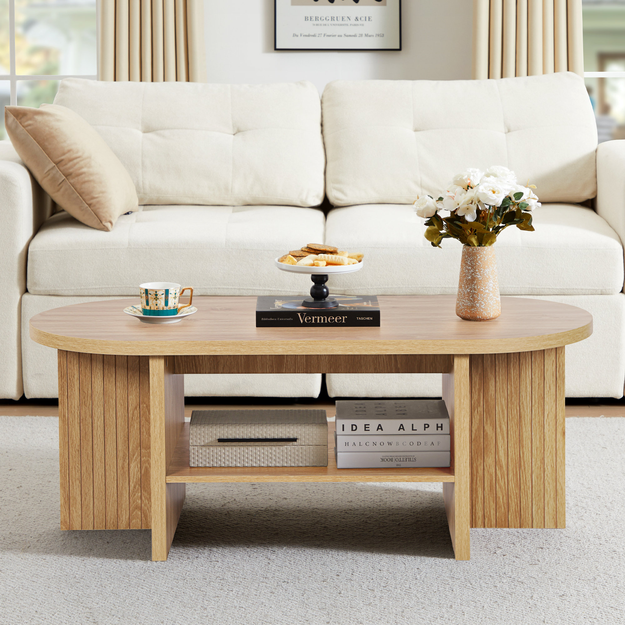 Ebern Designs 43.31'' Oval Shaped Coffee Table With Storage - Wayfair ...