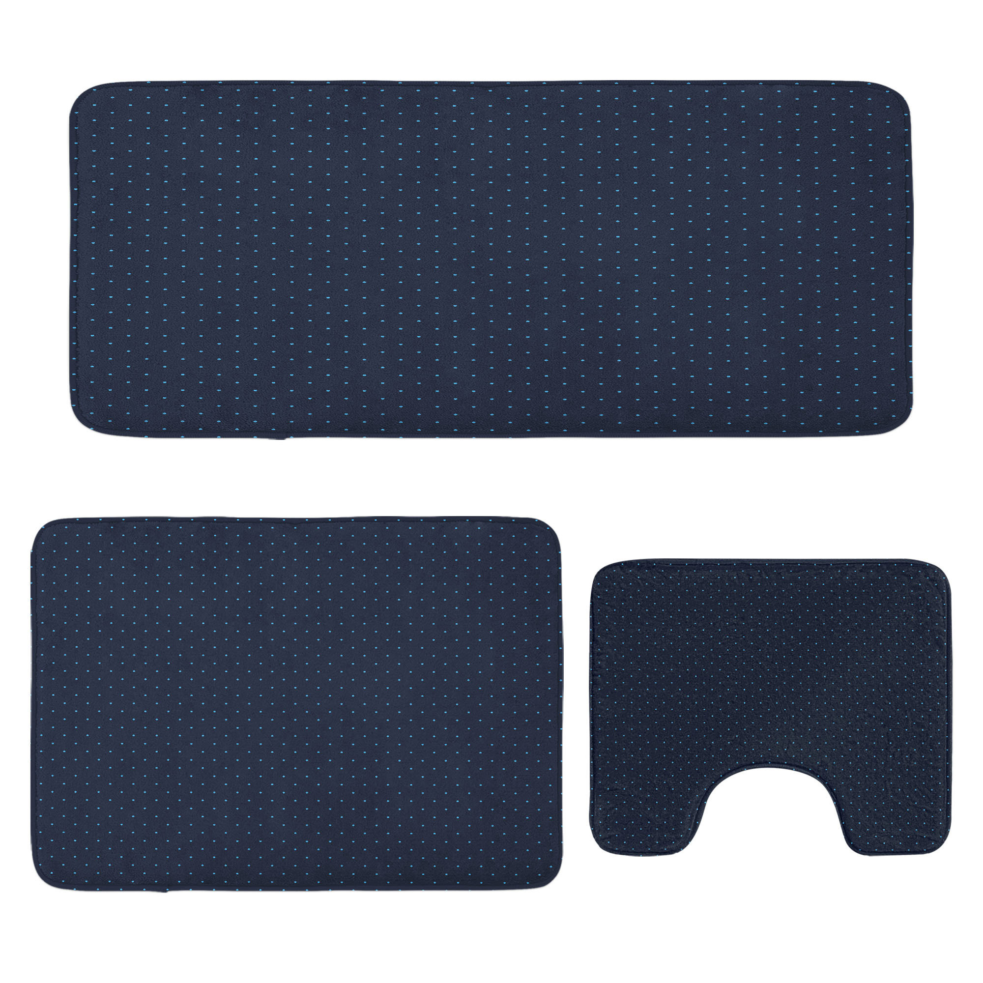 East Urban Home Dark Blue Bathroom Rug Set 3 Pieces U-Shape & Rectangle ...
