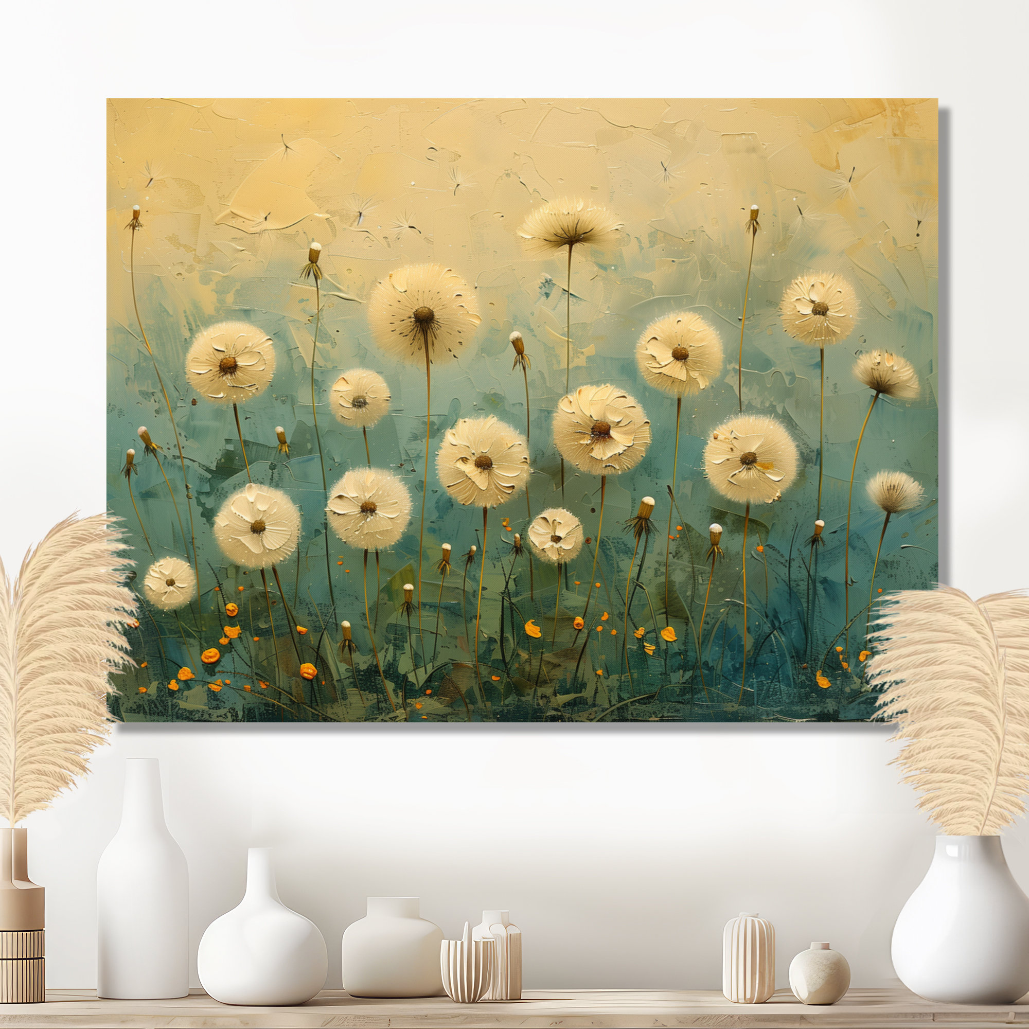 Lark Manor™ Beige Blue Spring Dandelion Collage I - Dandelion Wall Art ...