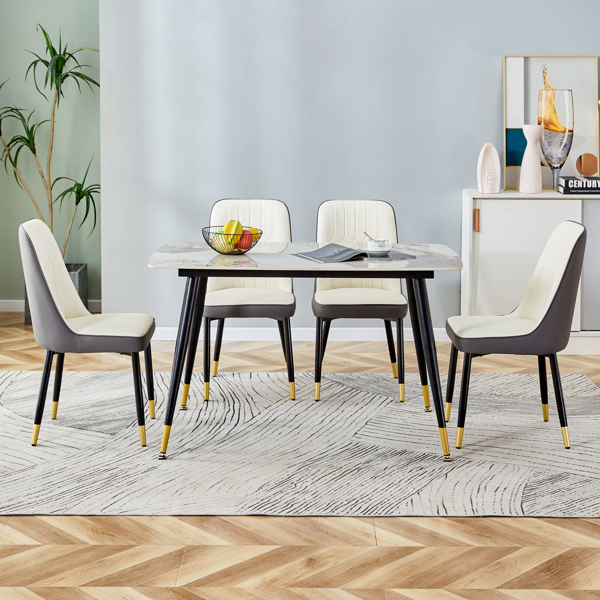 Mercer41 5 piece 50 "Lx 28"W Rectangular Stone Burning Tabletop Set ...