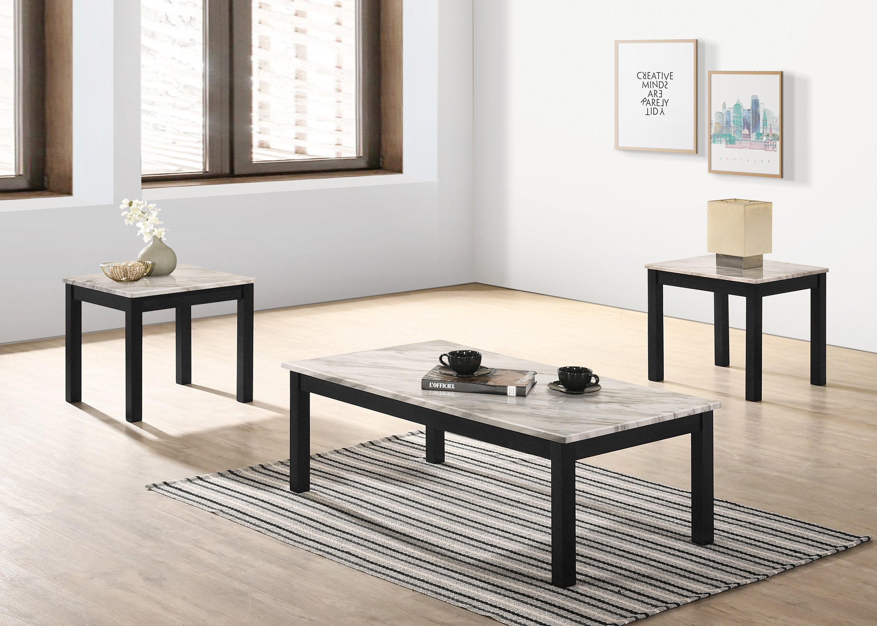 Orren Ellis Faux Marble Top 1X Coffee Table And 2X End Tables 3Pc ...