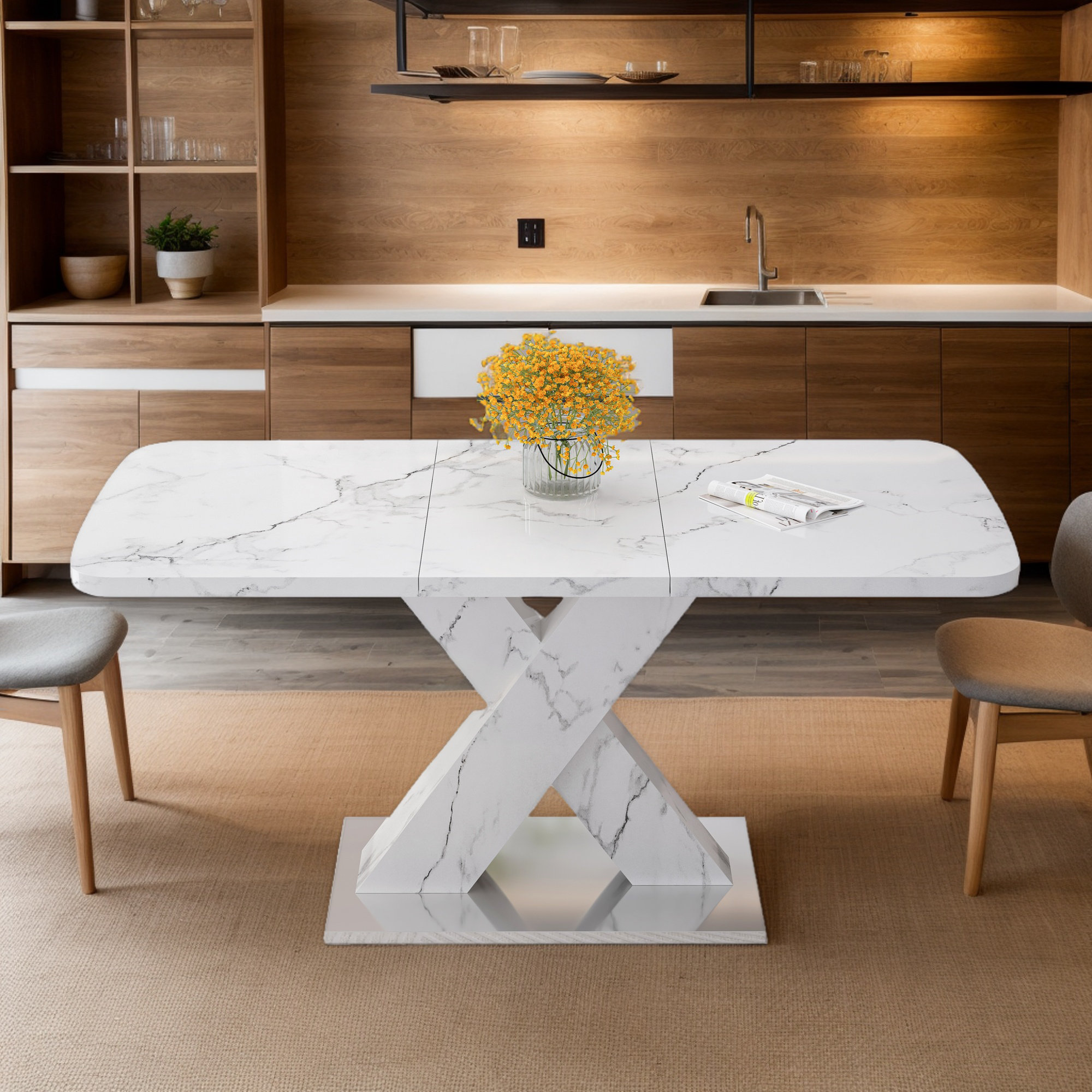 Ivy Bronx Modern Rectangle Dining Table Kitchen Table Marble Table Top ...