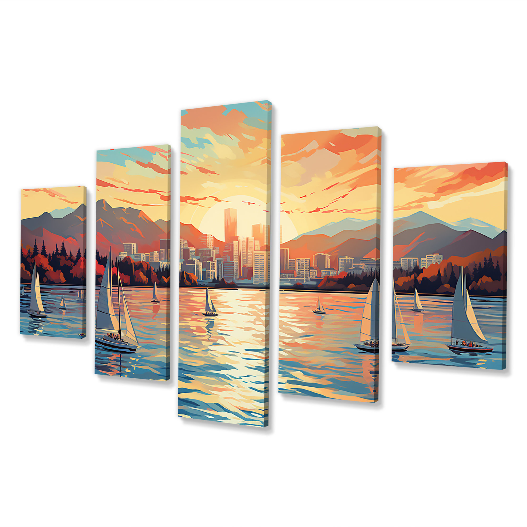 Breakwater Bay Vancouver Port Sunset Sail - Coastal Port Multipanel ...