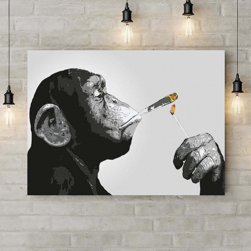 Happy Larry Monkey Chimp Smoking Spliff - Wrapped Canvas Painting Print ...