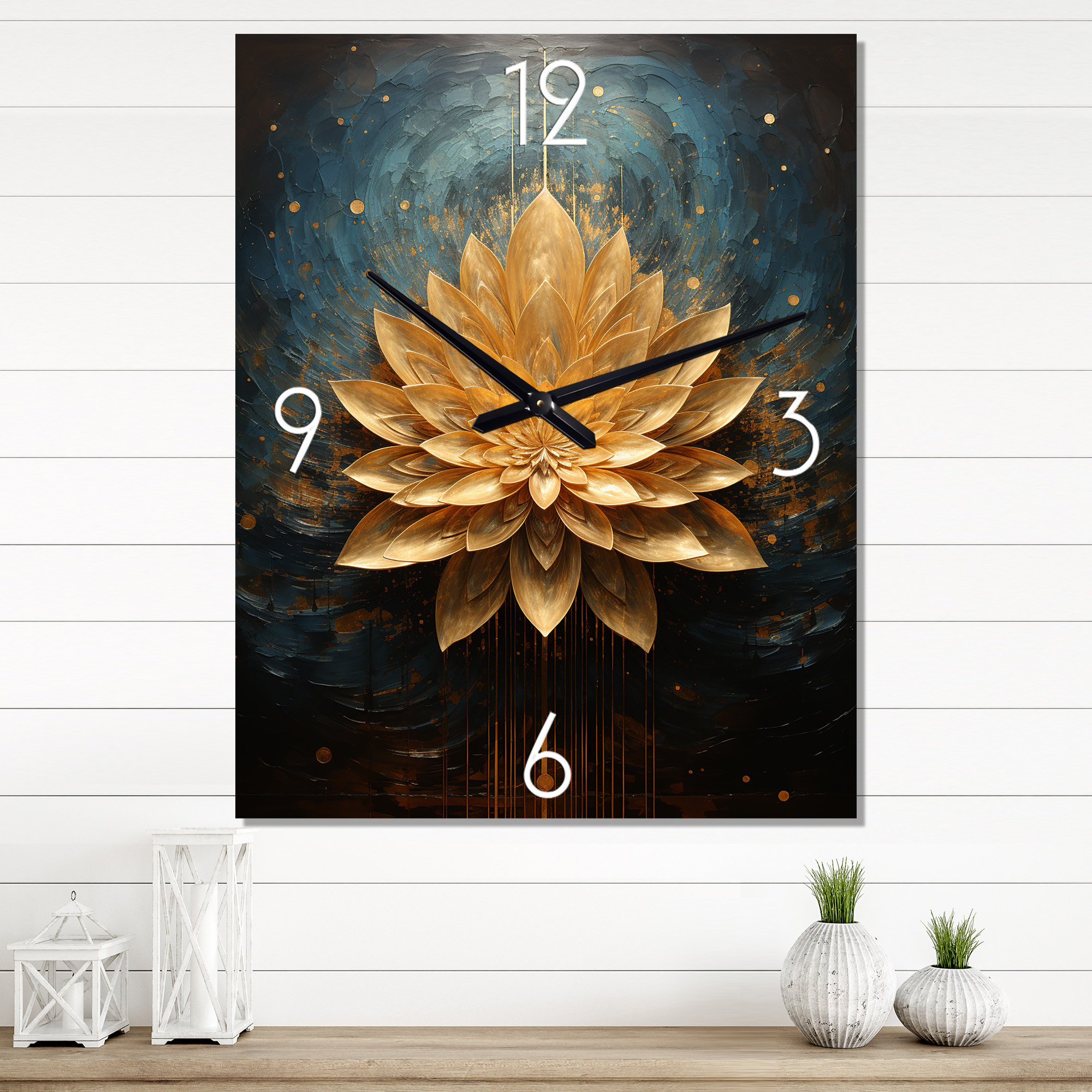Design Art Golden Blooming Retro Lotus I - Lotus Wall Clock - Wayfair ...