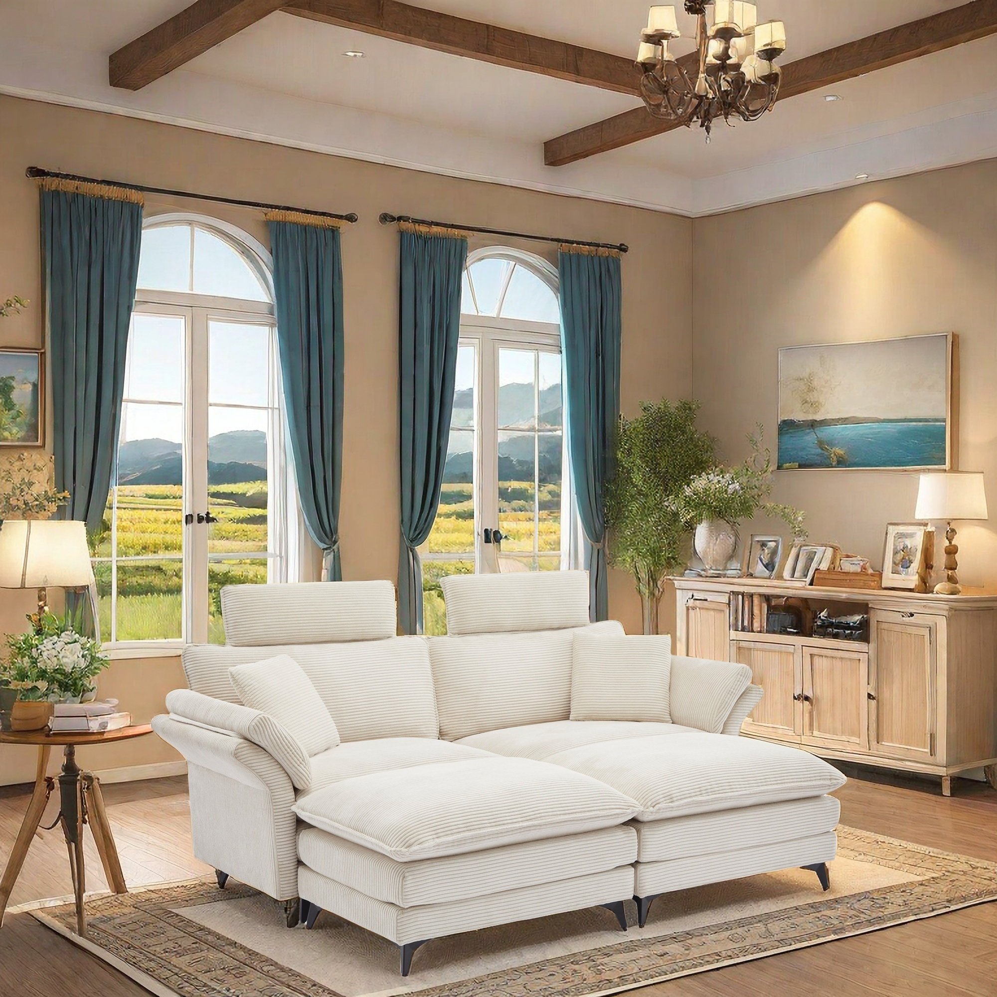 Everly Quinn Modular Sectional Sofa With 2 Ottomans, Convertible 4 ...