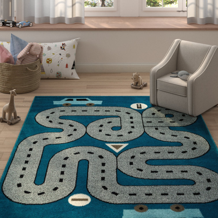 Zoomie Kids Bowie Navy Blue Playroom Geometric Rug & Reviews | Wayfair