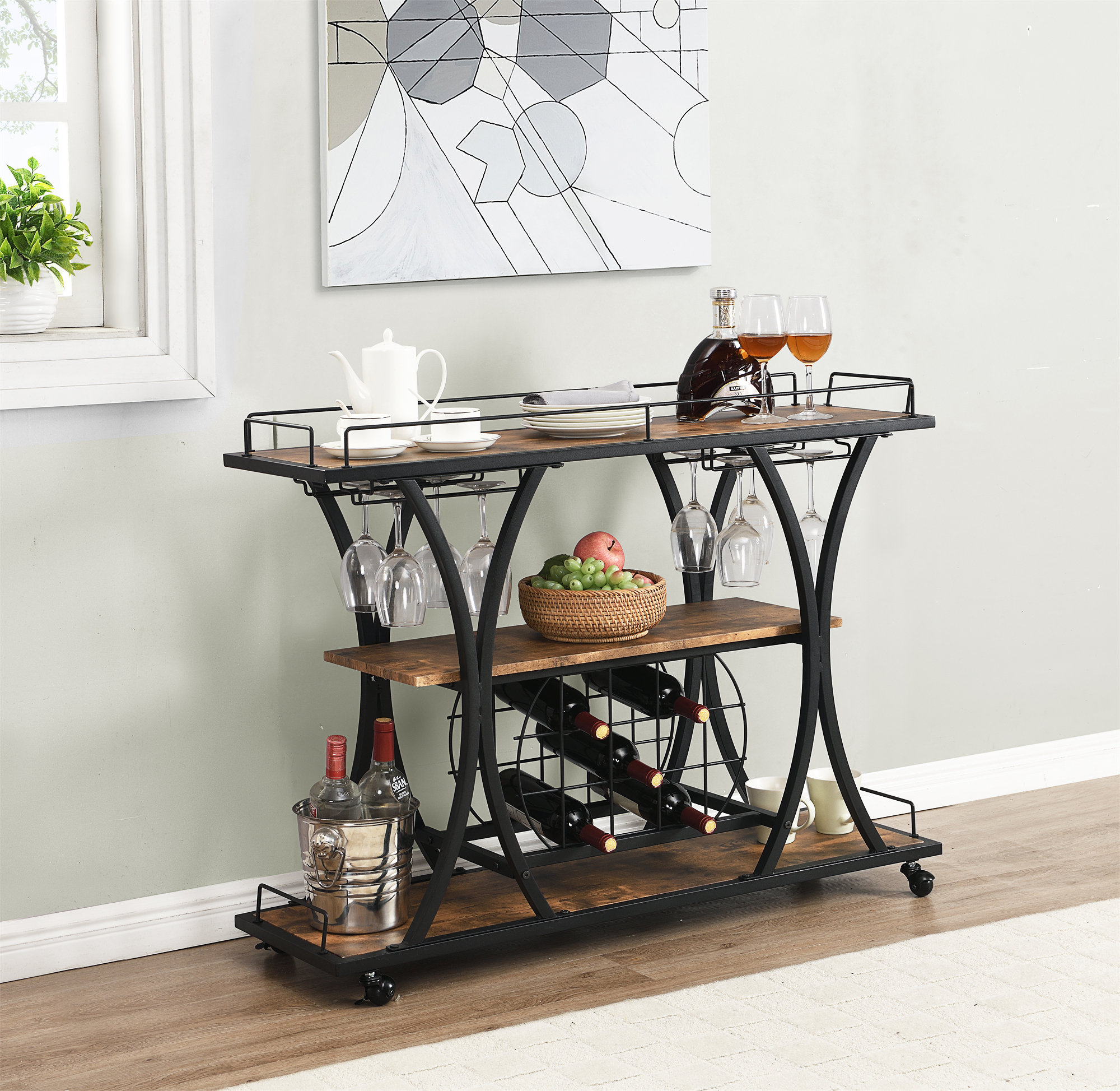 17 Stories Industrial Bar Cart Kitchen Bar&Serving Cart For Home With ...