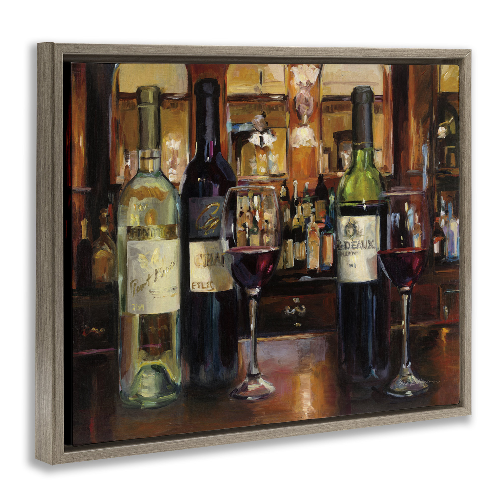 Charlton Home® Reflection of Wine Bottles Floating Frame Art by Marilyn ...