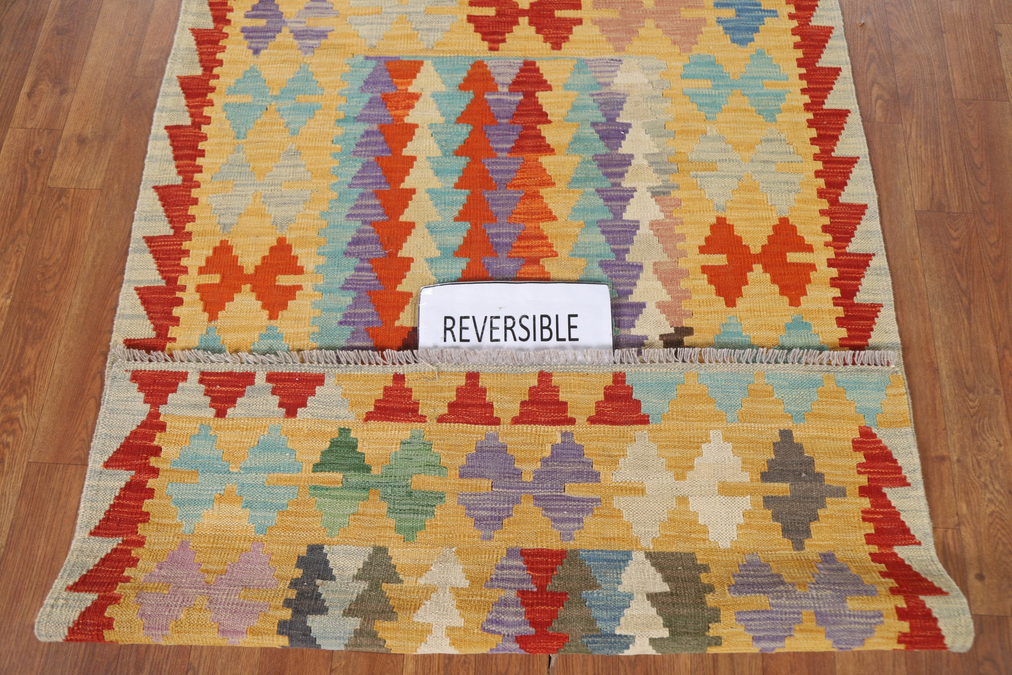 Dakota Fields Geometric Kilim Reversible Wool Rug 4x5 | Wayfair