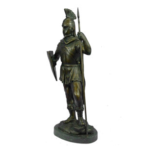 Charlton Home® Hand Crafted Roman Warrior W/ Sword And Spear Bronze ...