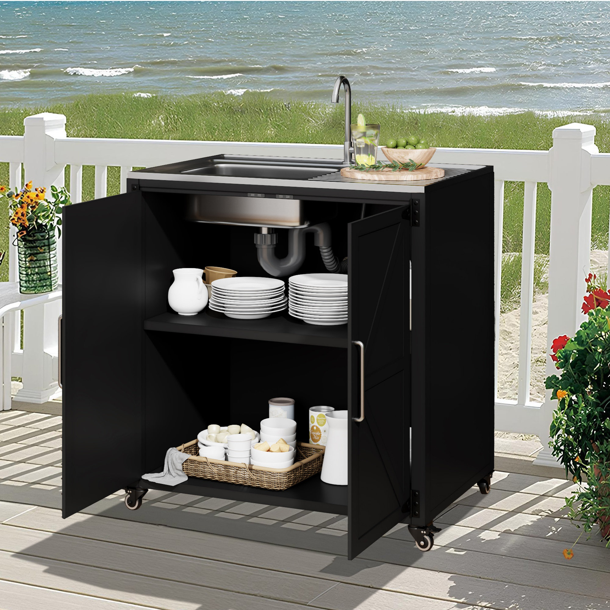 Comfy Cartel Movable Kitchen Sink Station With Cabinet For Outdoor Use ...