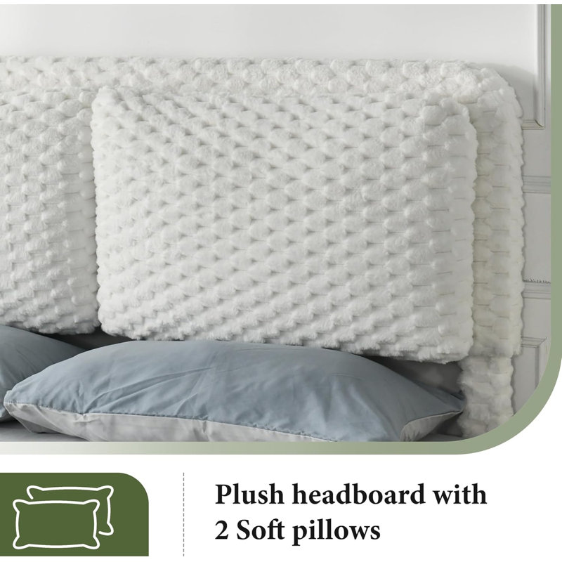 Mercer41 Cloud Bed Frame, Soft Bed Frame with 2 Pillow Headboard, Faux ...