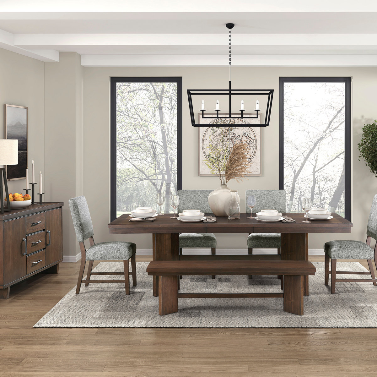 Loon Peak® Dining Set Pc Table With Self-Storing Extension Leaf Bench X ...