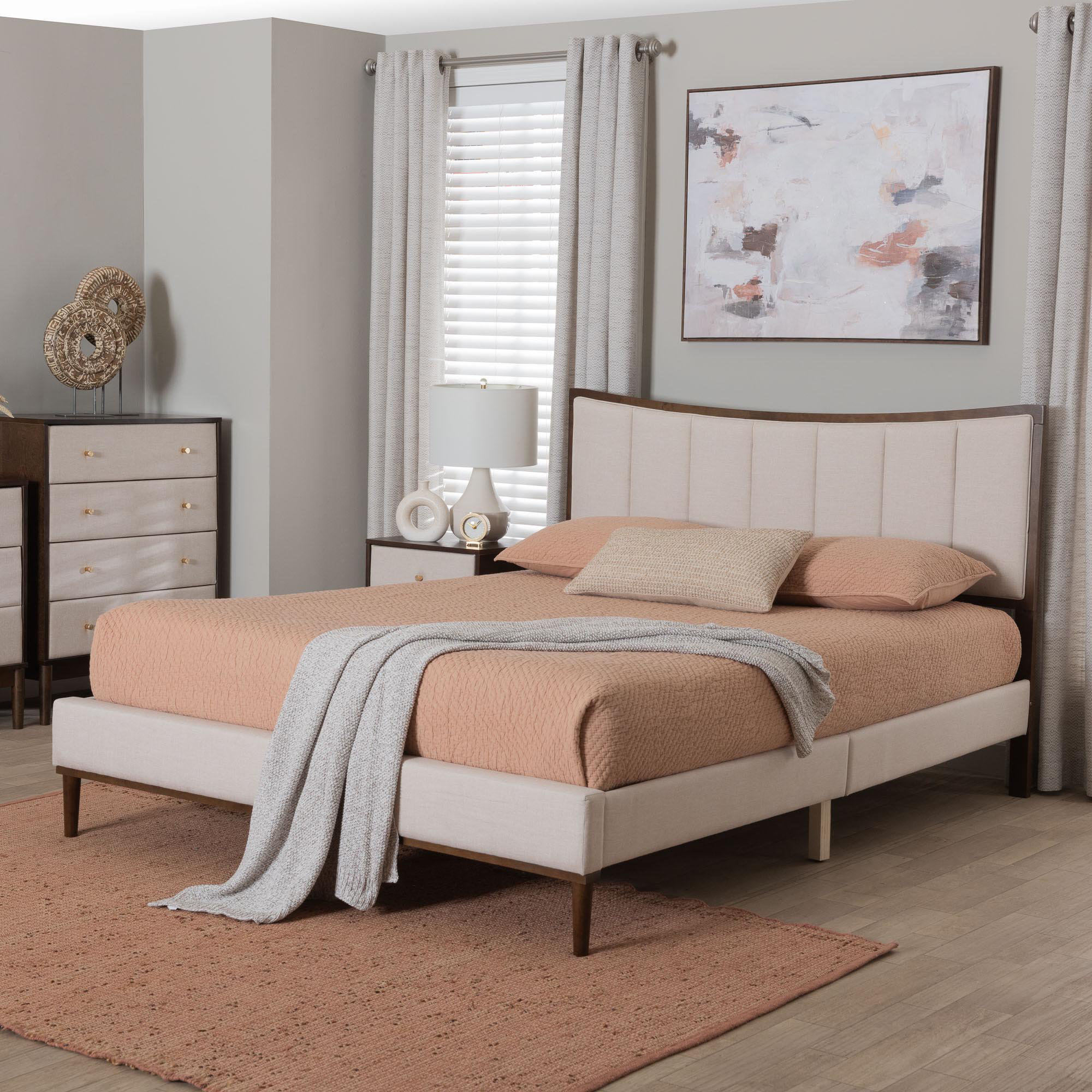 Latitude Run® Baxton Studio Nikolai Mid-Century Channel Tufted Beige ...