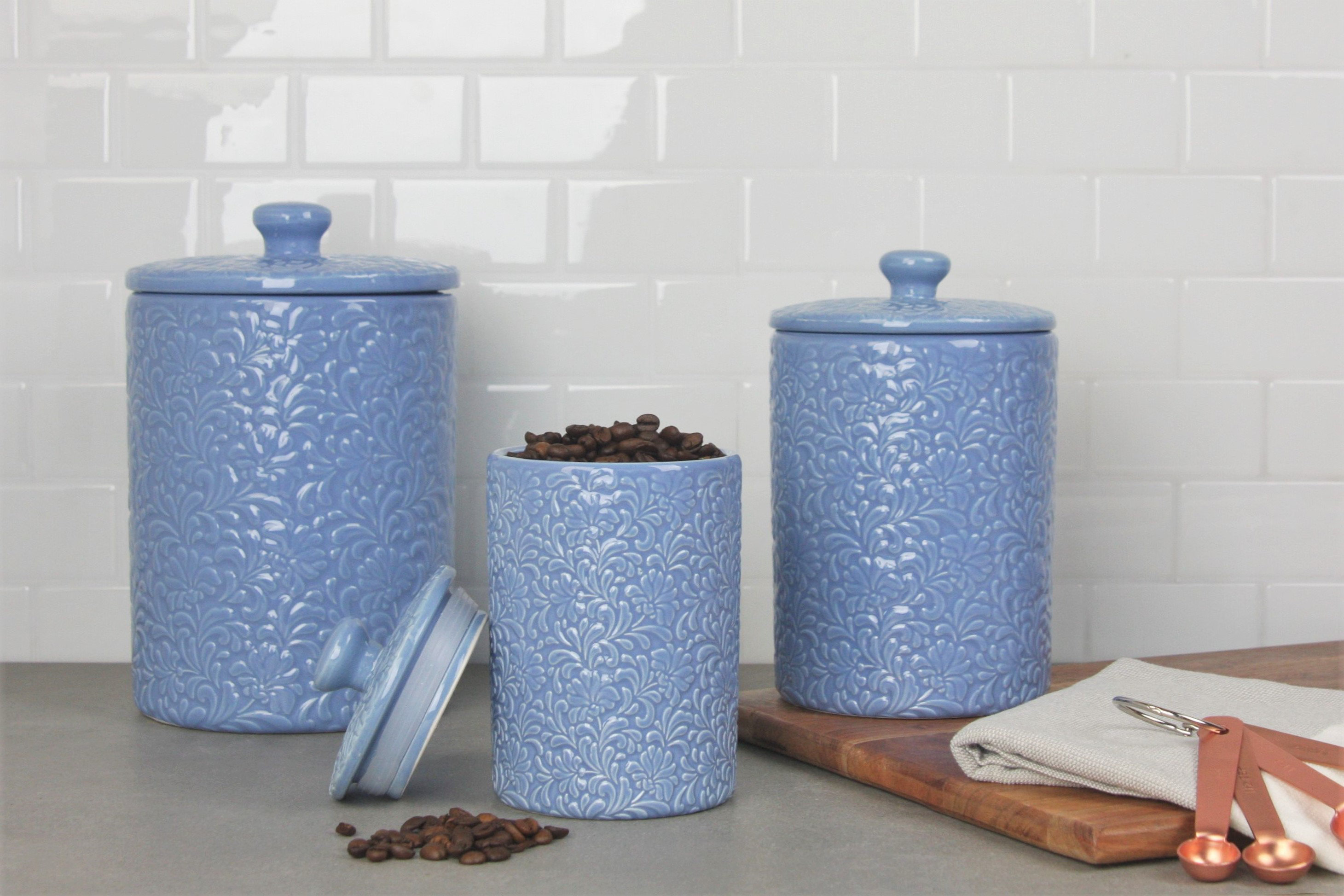 Ebern Designs Fleur Embossed 3 Piece Kitchen Canister Set & Reviews ...