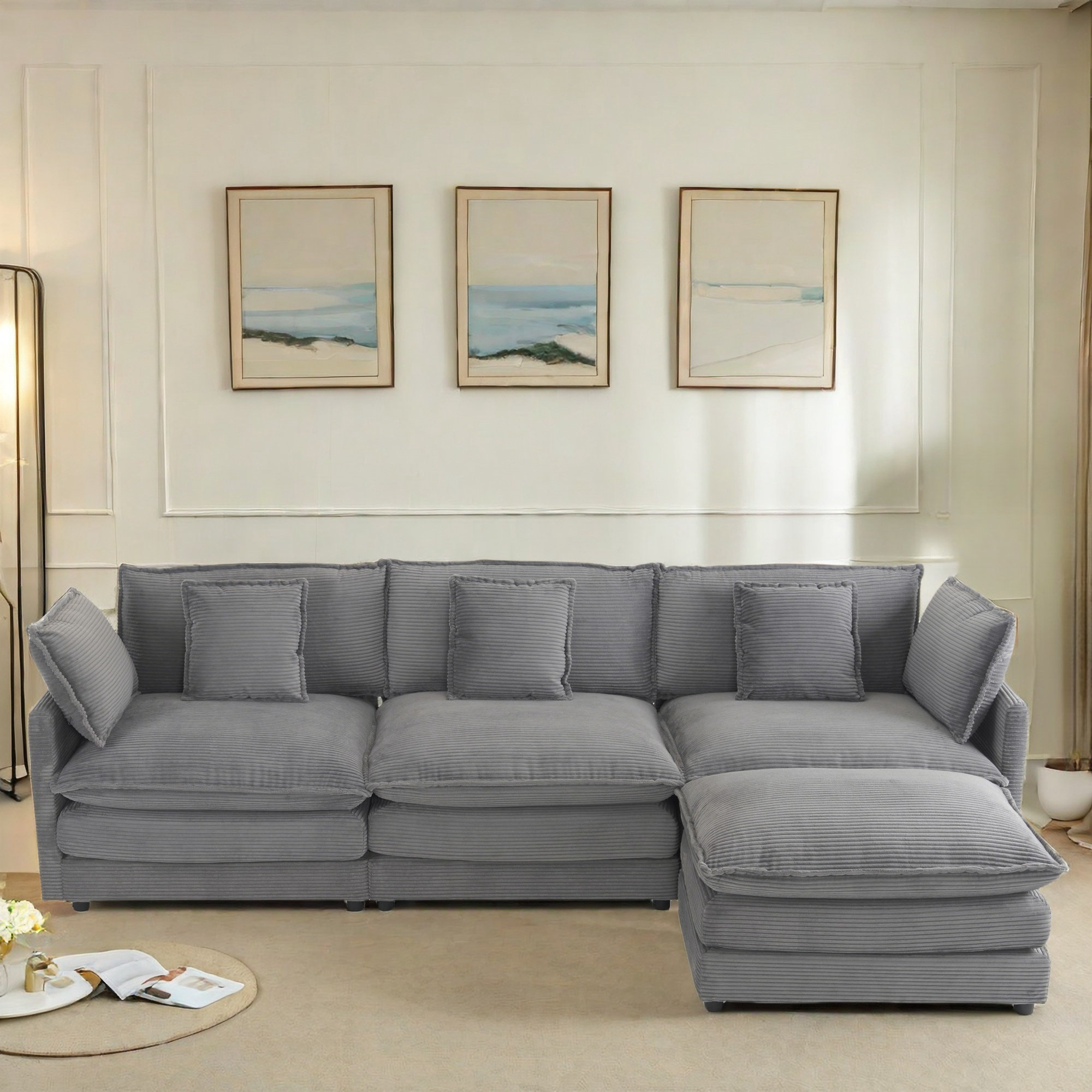 Velvetvanguards 3-seat Modular Sofa With Side Pockets, 1 Movable ...