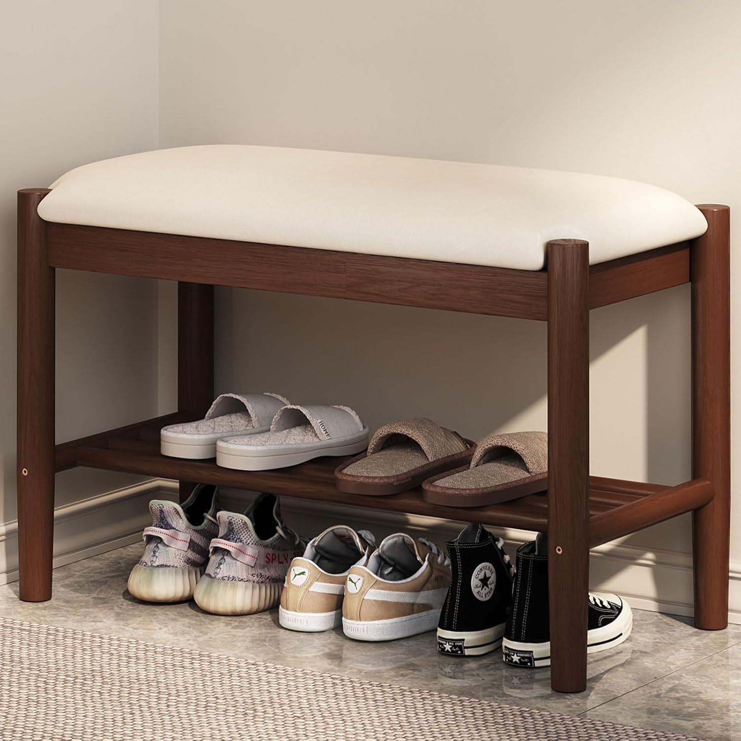 Hokku Designs Shoe Bench With Cushion, 2-Tier Shoe Rack For Front Door ...