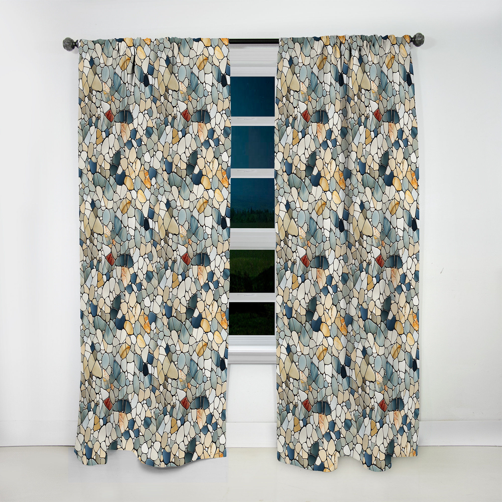 Design Art Pebble Mosaic Tropical Pattern II - Floral Curtain - Velvet ...