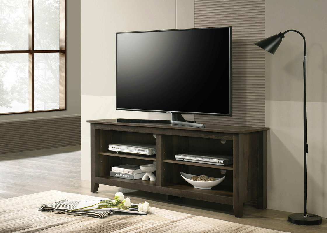 17 Stories 58" Wide Dark Dusty Tv Stand With Open Shelves And Cable ...