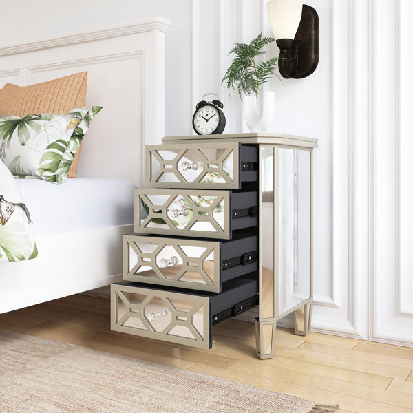 House of Hampton® Mirrored 4-Drawer Chest with Golden Lines Storage ...