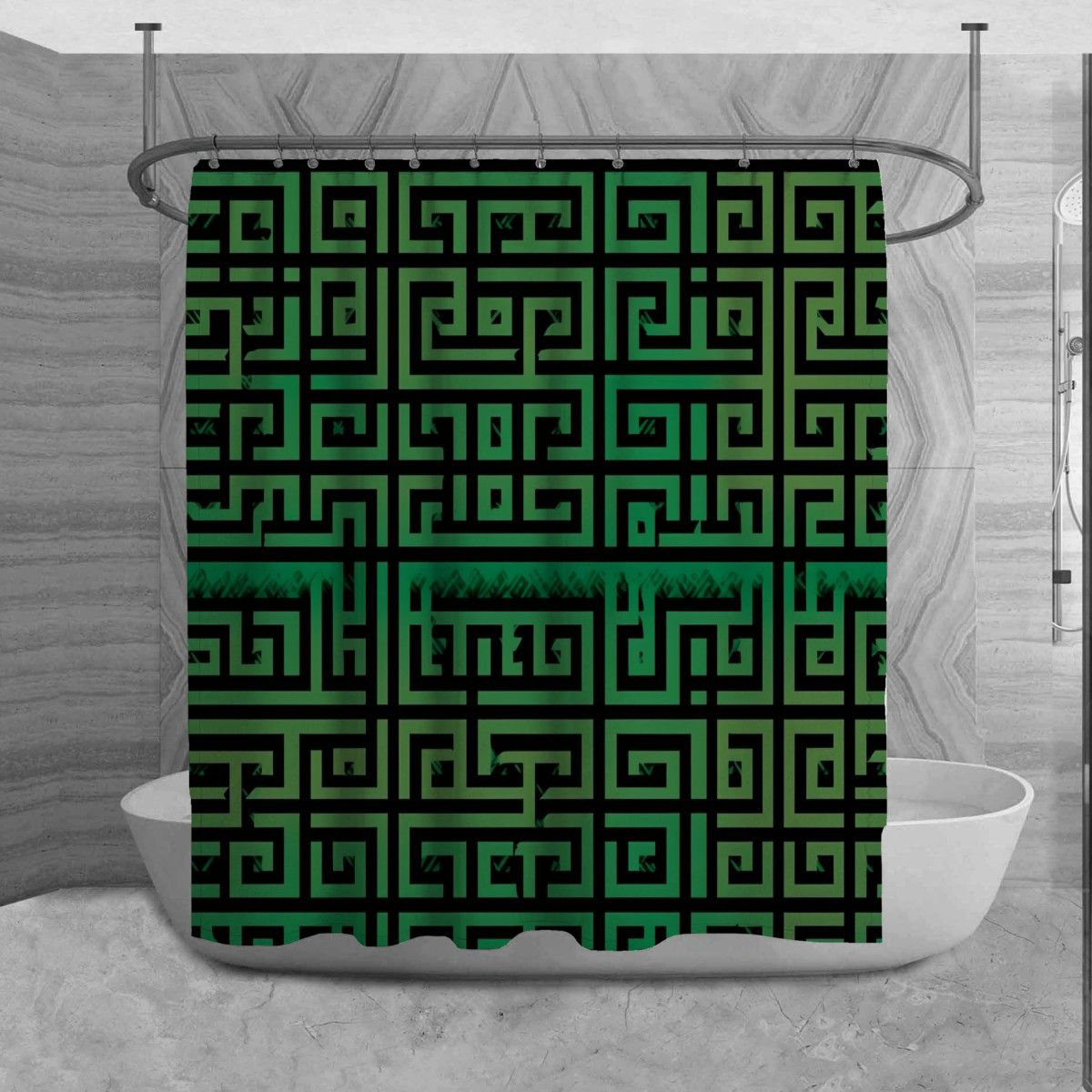 East Urban Home Greek Key Shower Curtain Geometric Bathroom Decor Black ...