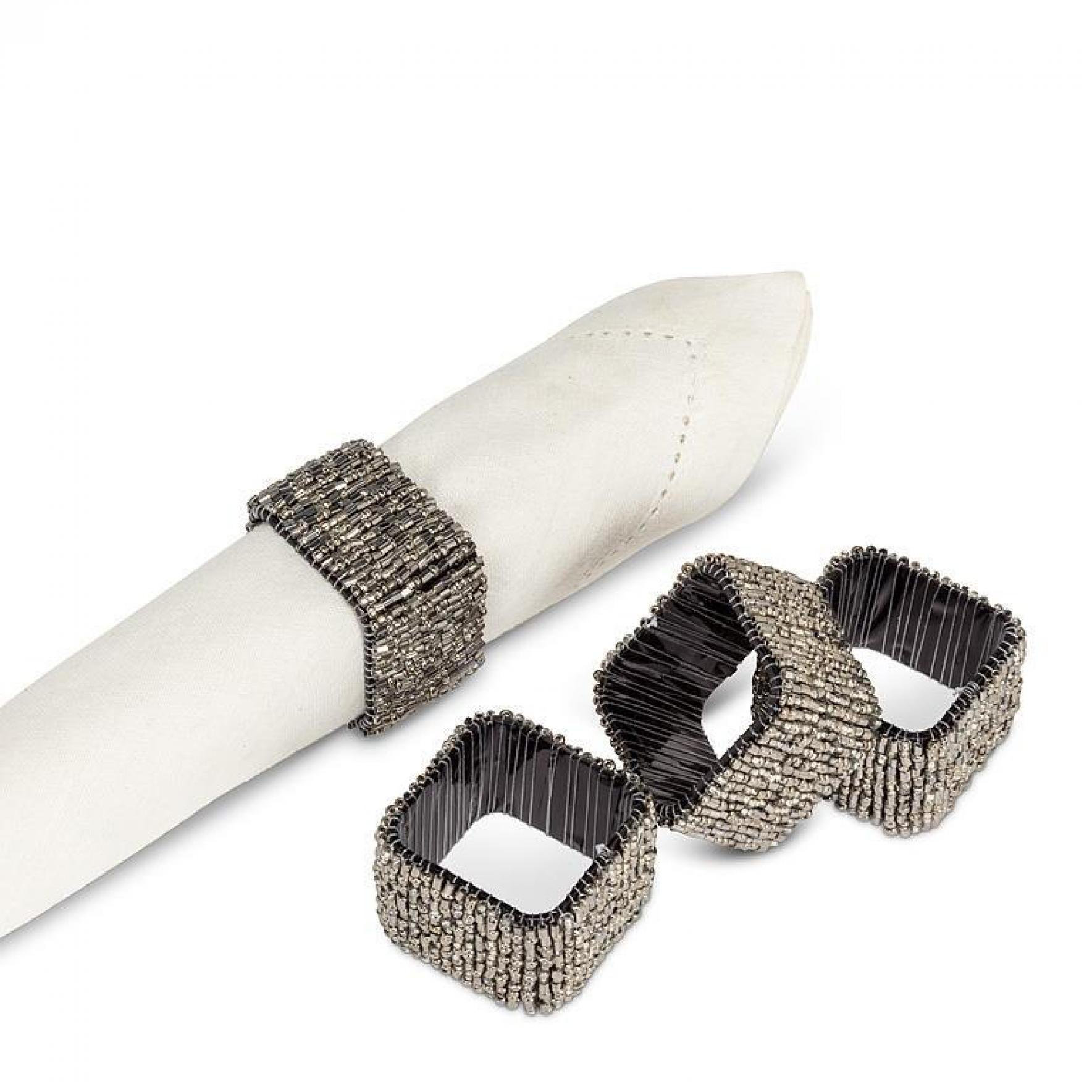 The Holiday Aisle® Set Of 4 Square Beaded Napkin Ring | Wayfair