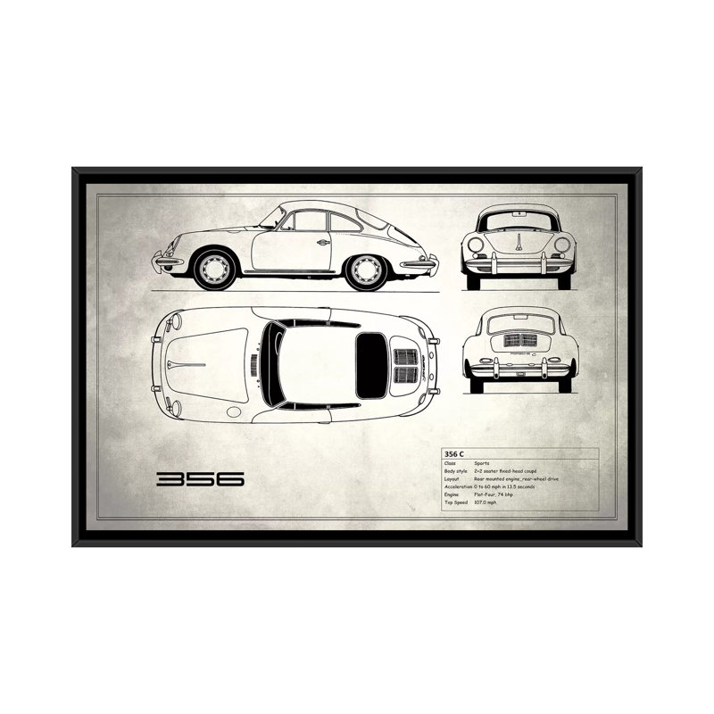 East Urban Home 'Porsche 356 C' Graphic Art Print on Canvas in Vintage ...