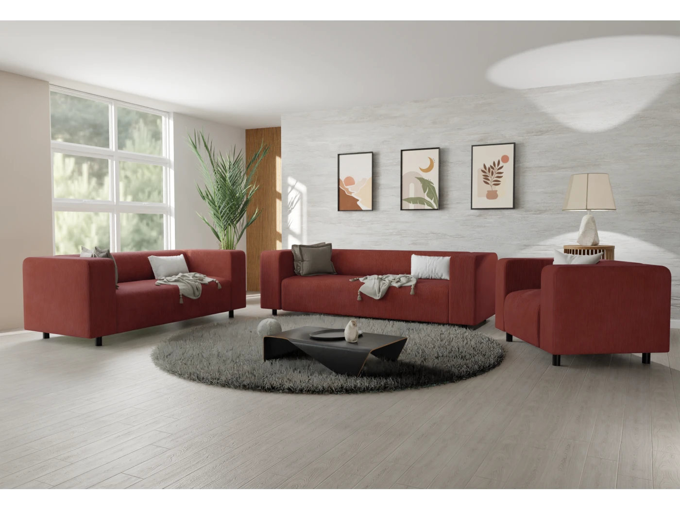 Fairmont Park Sofa Set 3+2+1 Alhanouf in Cord Fabric and Modern Style ...
