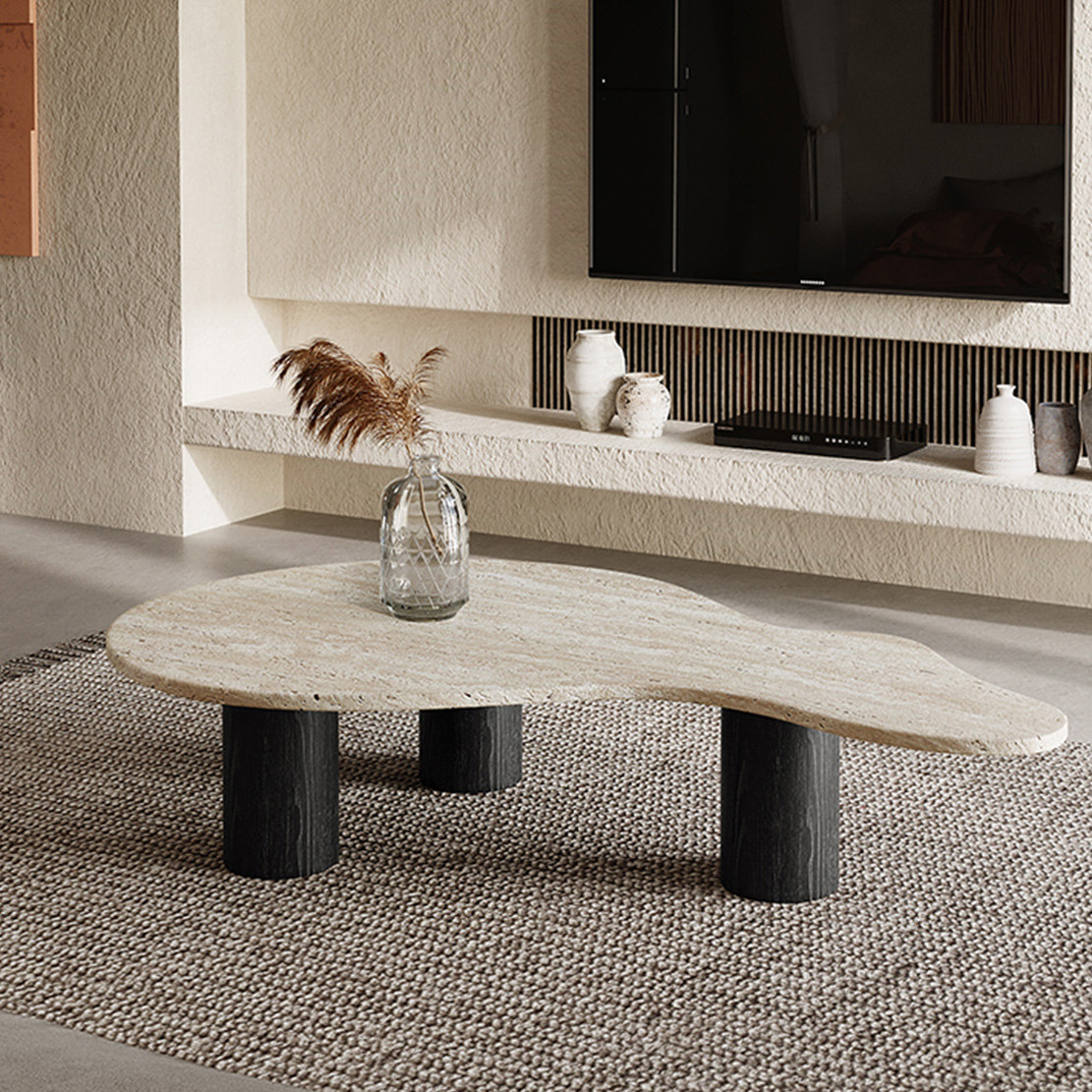 Aurora Craft Solid Wood Hole Stone Round Coffee Table Coffee Table ...