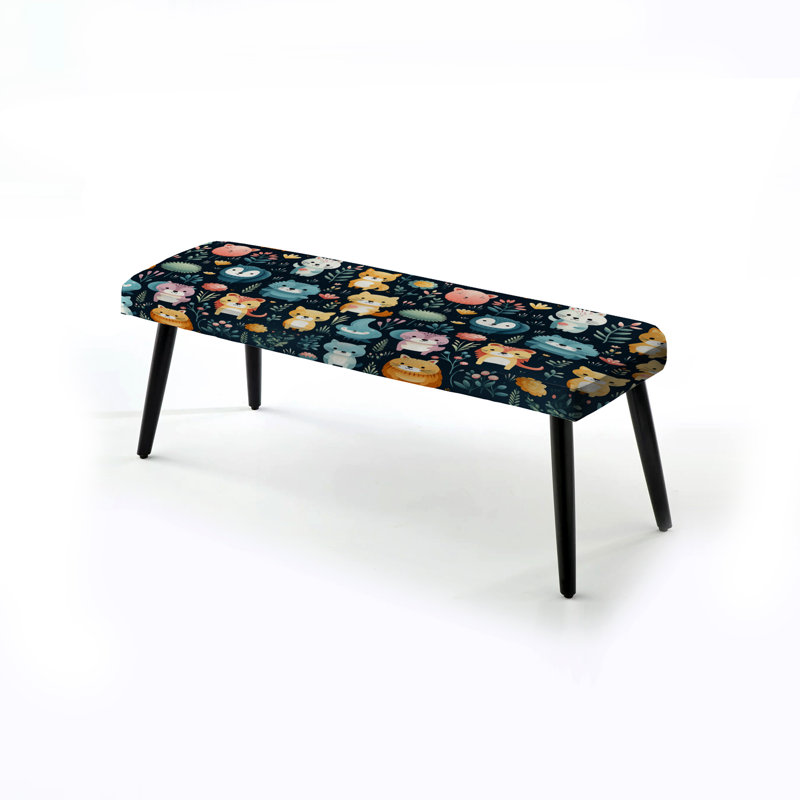 Design Art Nursery Zoo Animals - Animal Print Upholstered Black Bench ...