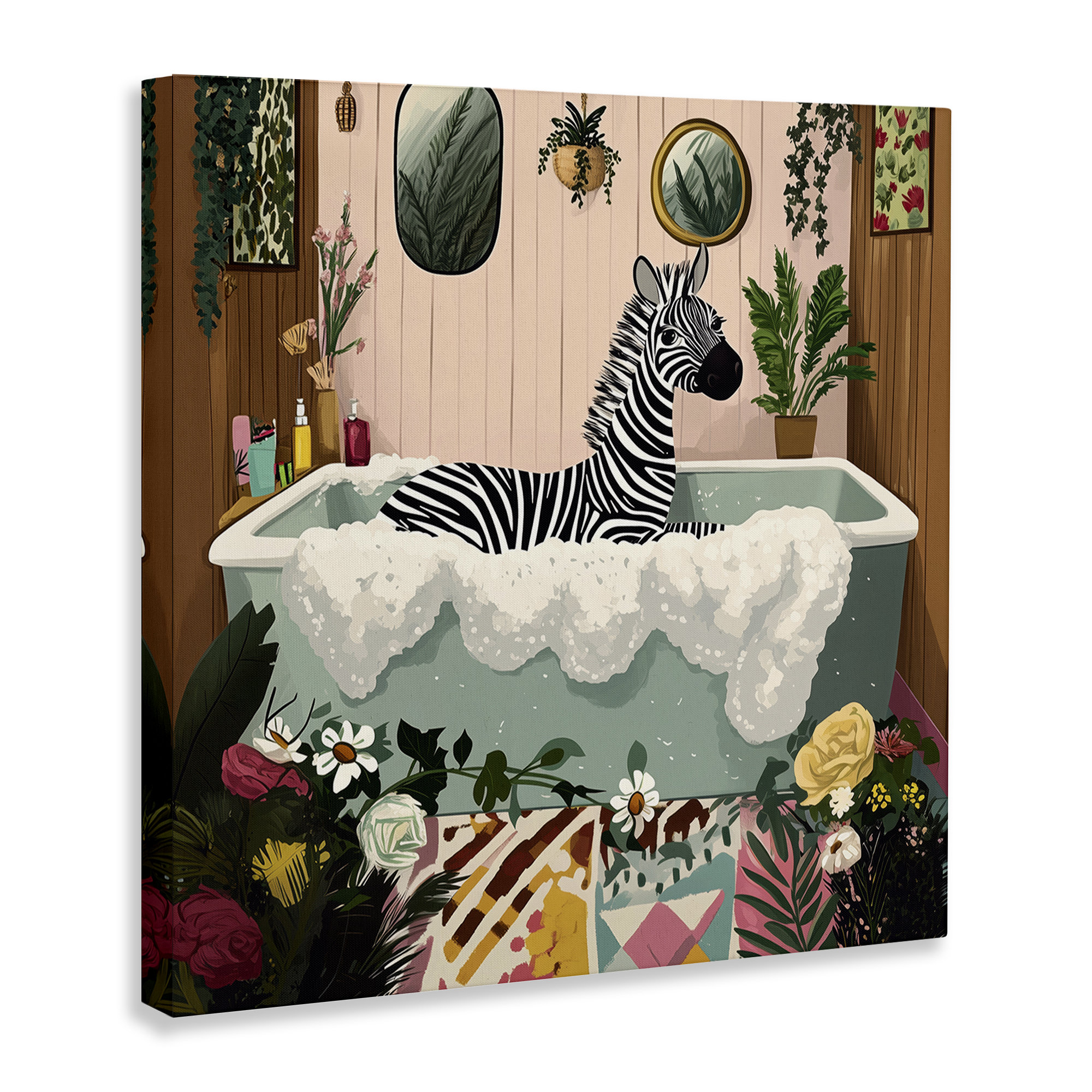 Dakota Fields Clean Bubble Bath Zebra Canvas Wall Art, design by ...