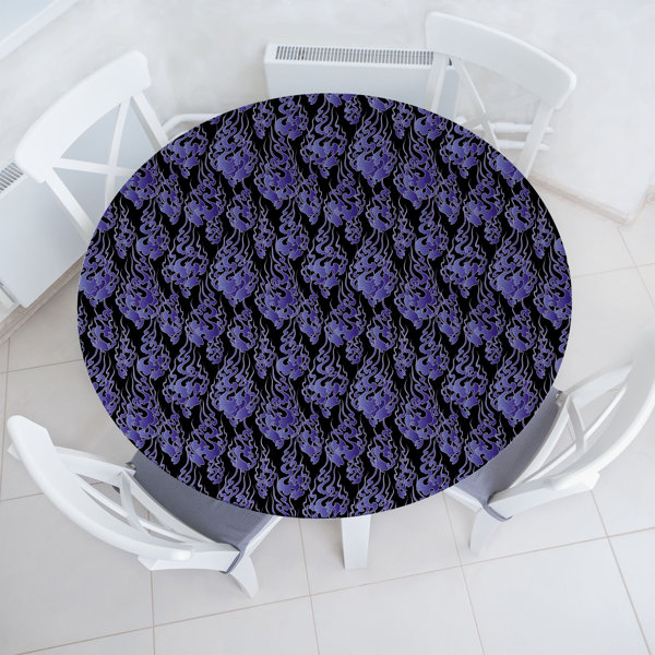 Bungalow Rose Psychedelic Fitted Round Tablecloth Blue Violet and ...