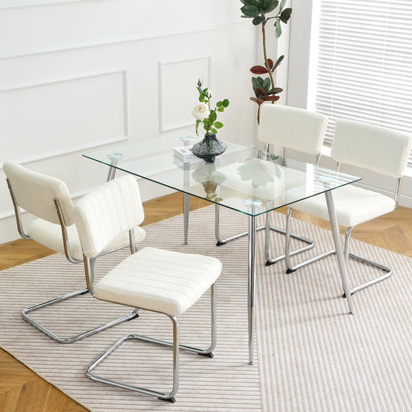 Ivy Bronx Glass Dining Table Set Glass Table Set Kitchen Table and ...