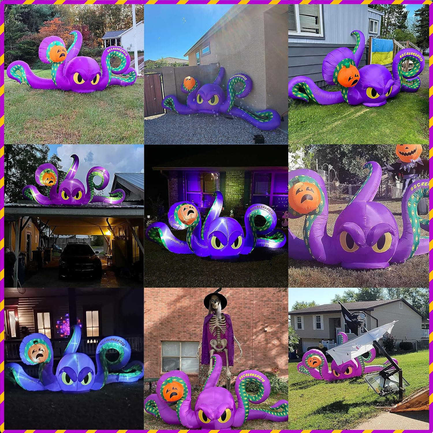 Orren Ellis 12Ft Halloween Inflatable Giant Purple Octopus with Sticky ...