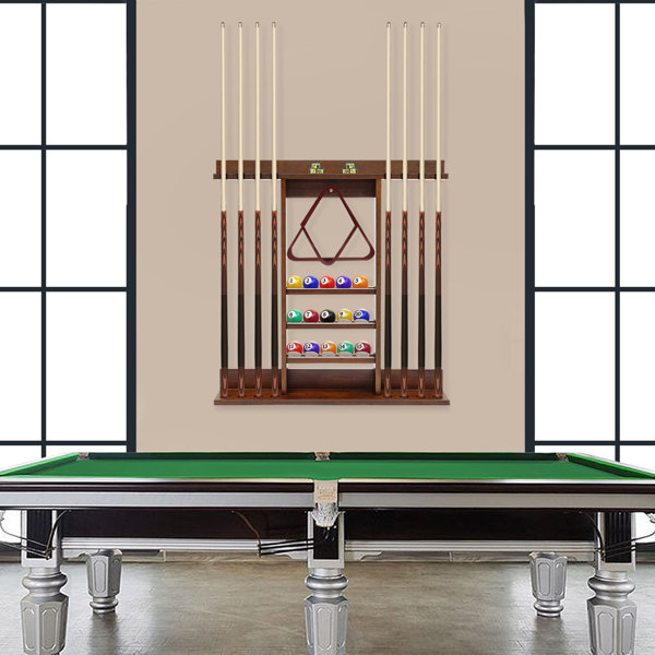OUKANING 8-Hole Wall Mounted Wooden Pool Cue Rack | Wayfair