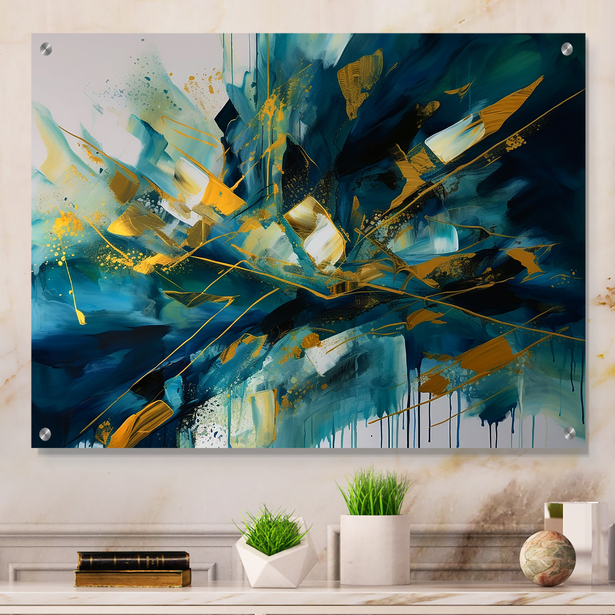 Ivy Bronx Golden Explosion Triangles V - Abstract Geometric Acrylic ...
