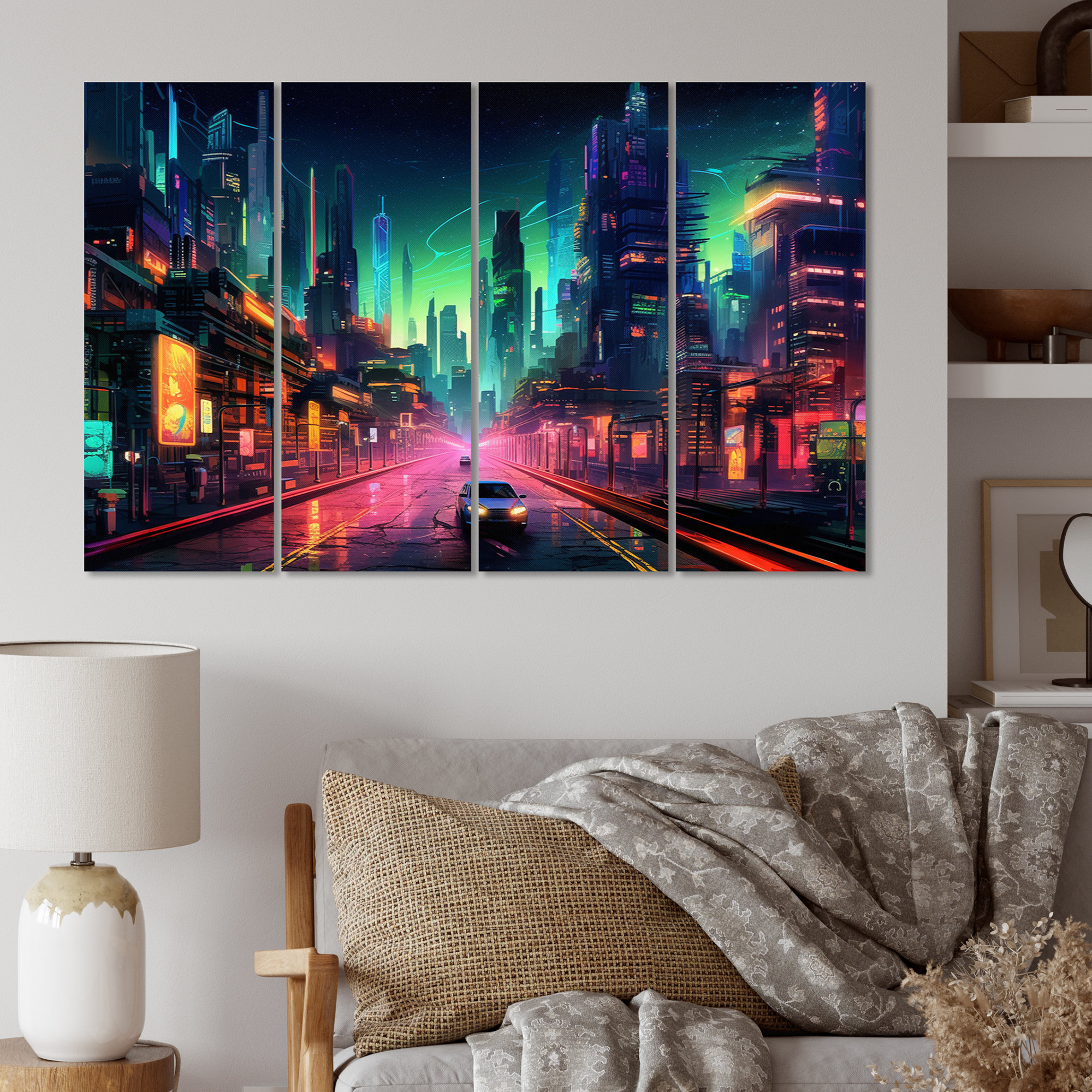 Design Art Berlin Neon Cityscape I - Cityscapes Metal Art Print Set ...