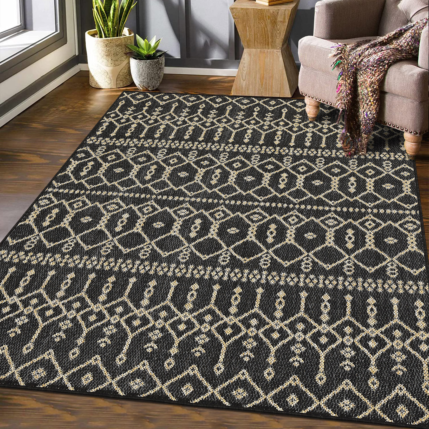 Dakota Fields Daquarius Area Rug with Non-Slip Backing | Wayfair