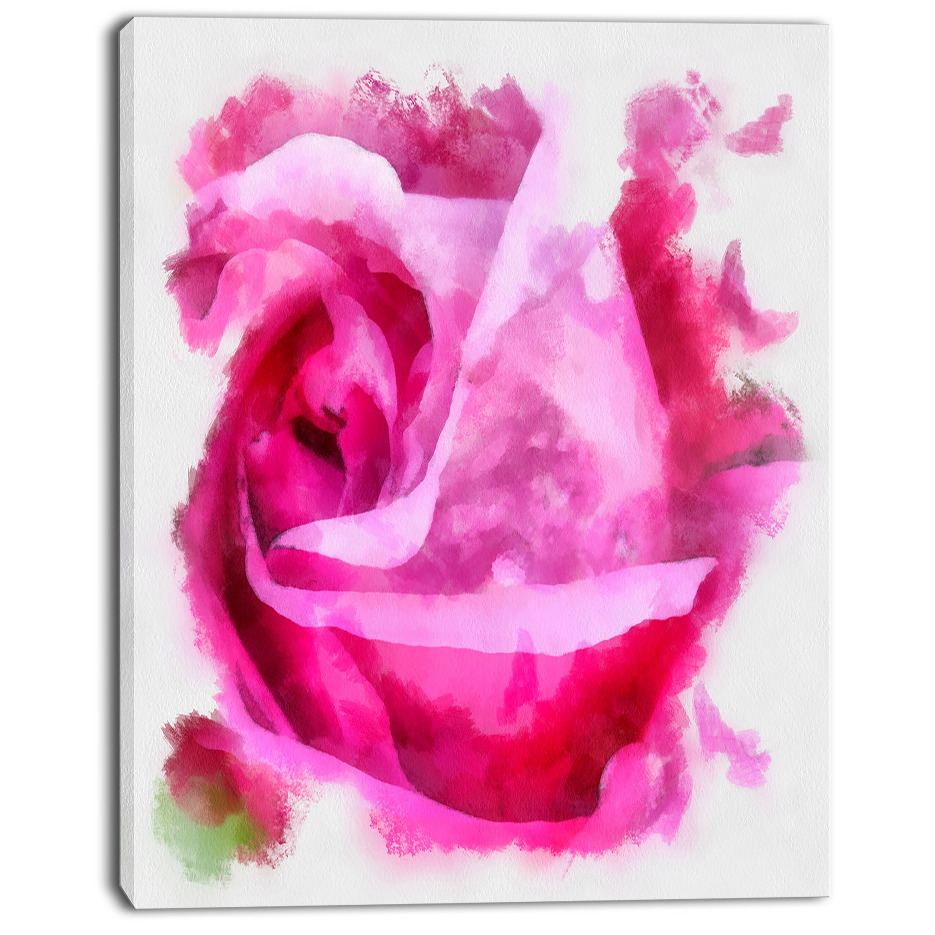 Design Art 'Bloomy Pink Rose Watercolor Drawing' Painting Print on ...