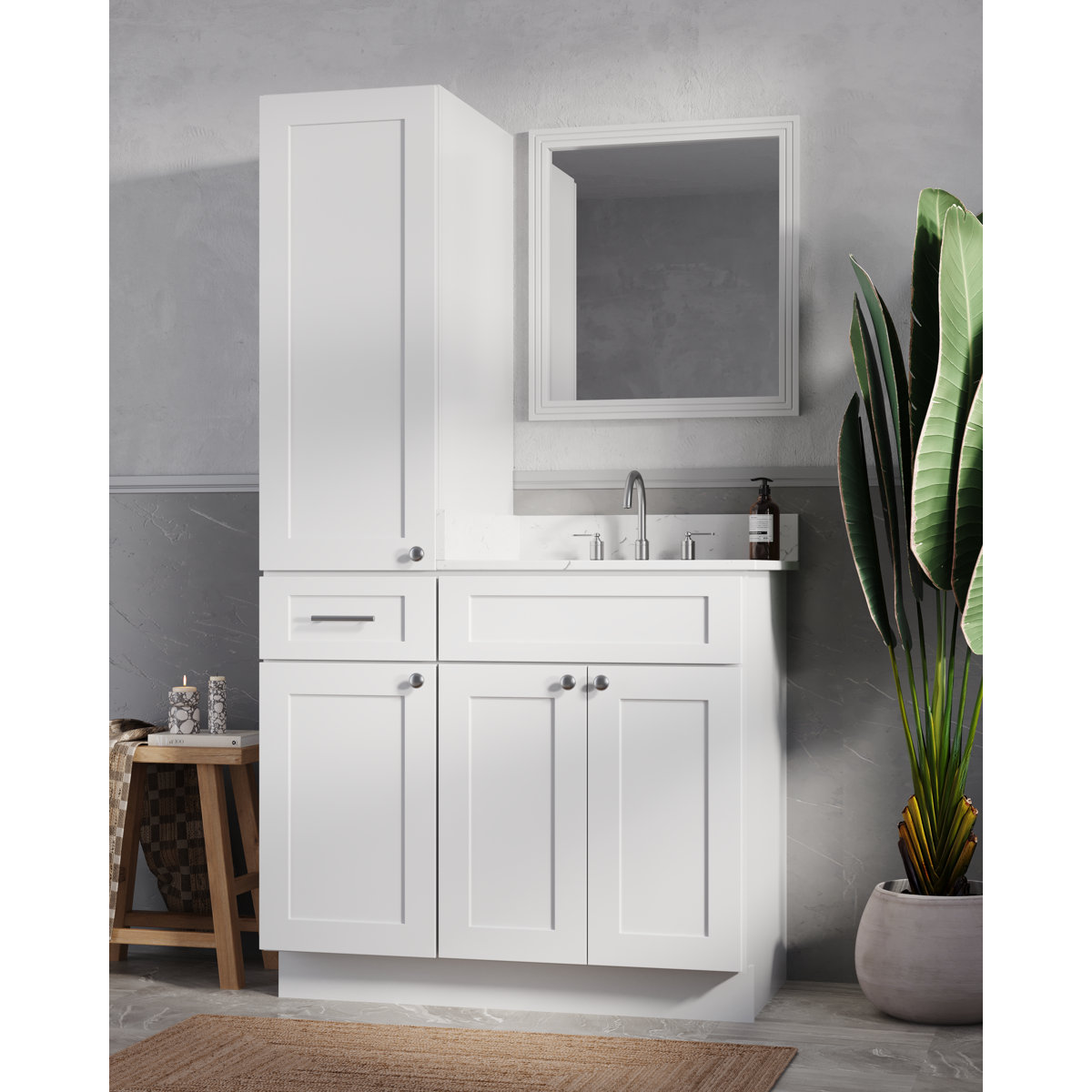 Disar 39'' Single Bathroom Vanity With Left Linen Tall Cabinet Dovetail ...