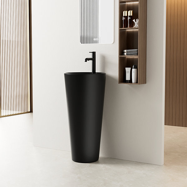 SUPERFLO 33'' Tall Ceramic Circular Pedestal Bathroom Sink with ...