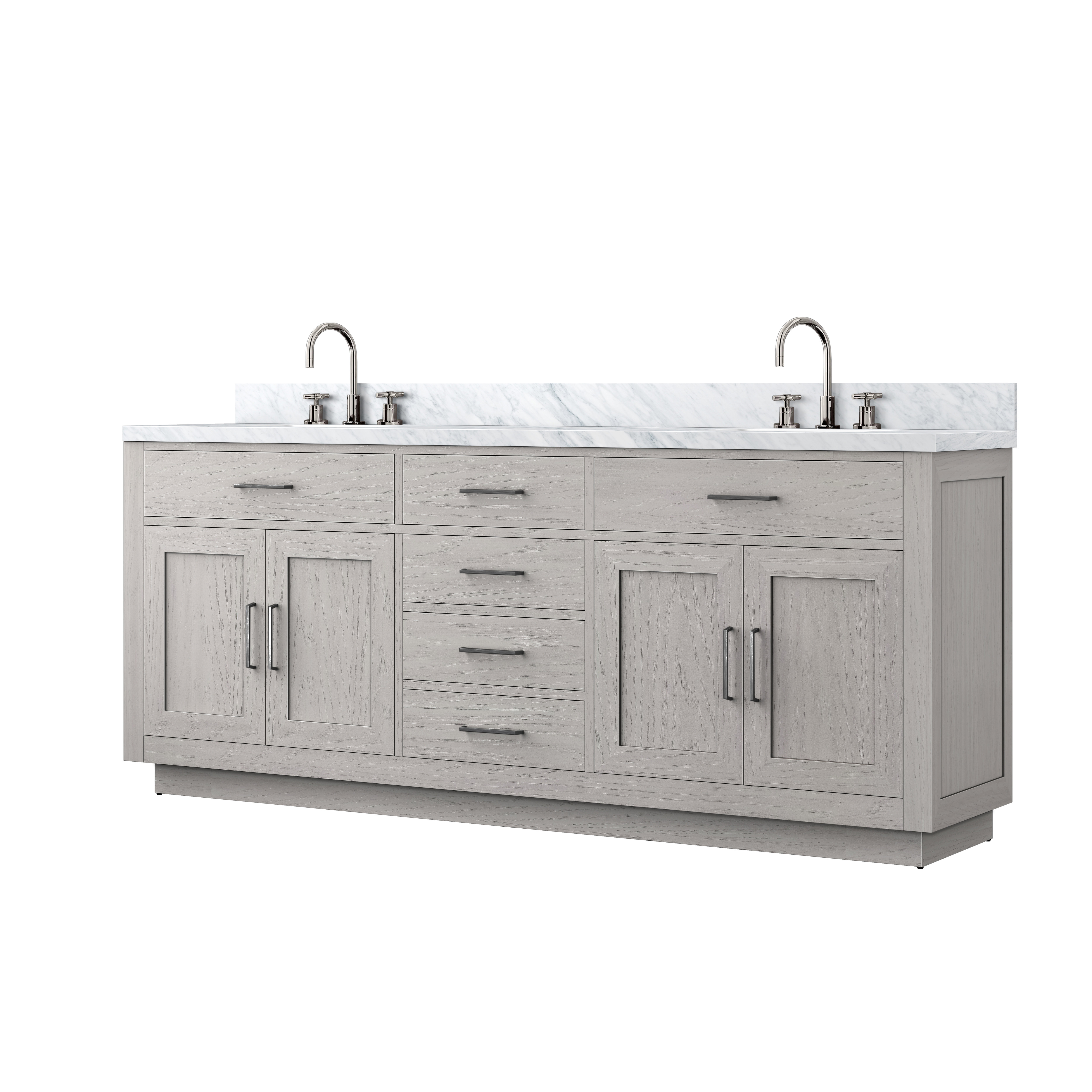 Lexora Ensemble de meuble-lavabo double en chêne blanc l 80 po x P 22 po avec plateau en marbre ...