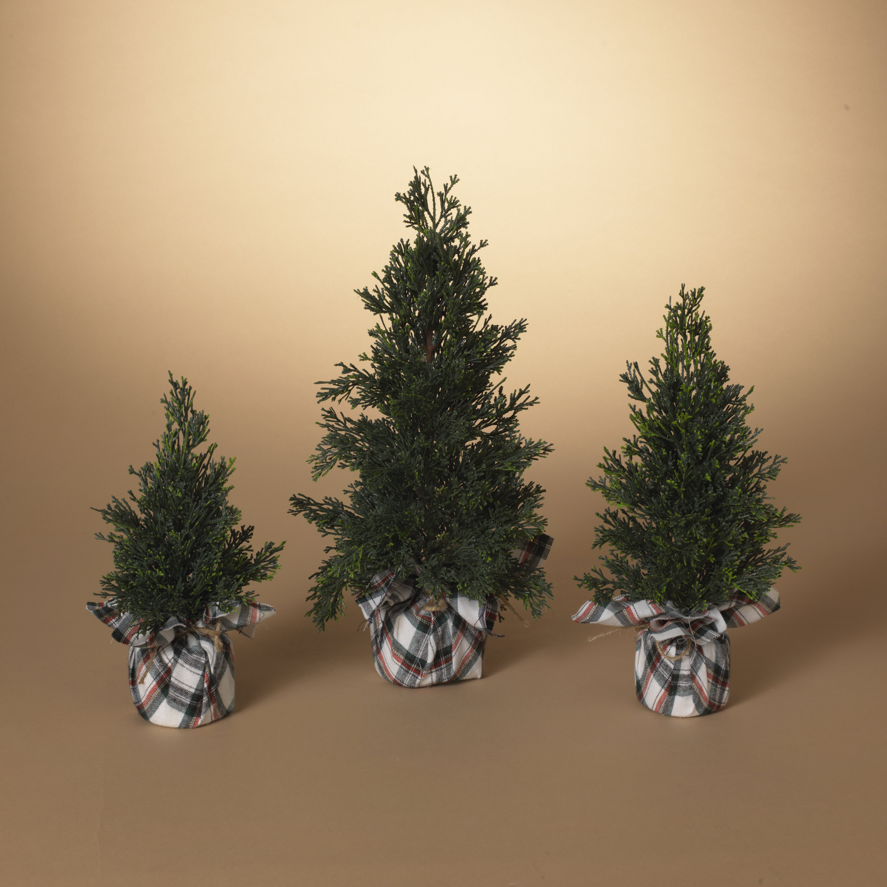Ophelia & Co. Pine Trees with Plaid Fabric Base, Large is 18 in H (Set ...