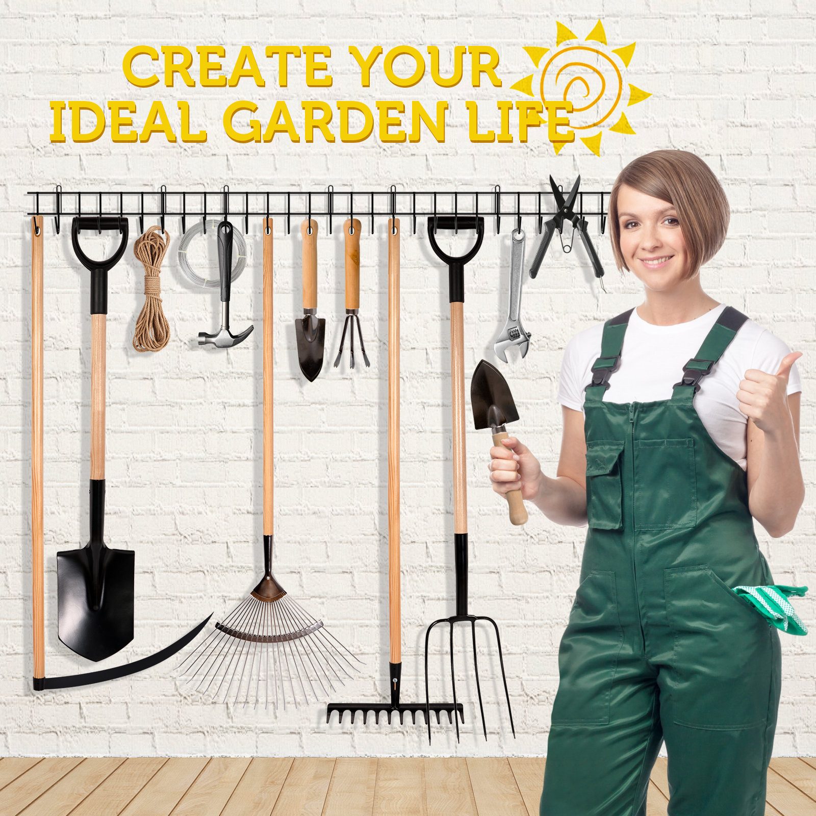 Rebrilliant Wall Mounted Garden Tool Storage Rack on Garage Organizer ...