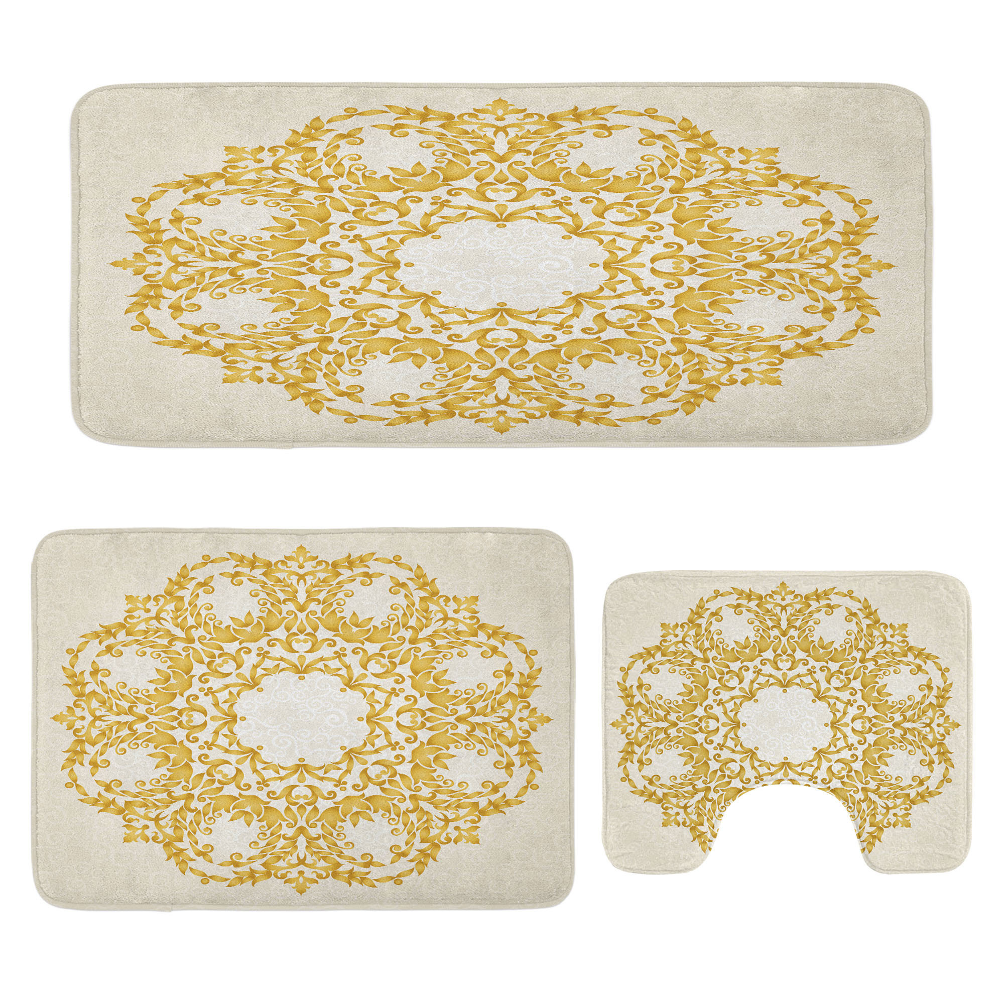 East Urban Home Victorian Bathroom Rug Set 3 Pieces U-Shape & Rectangle ...