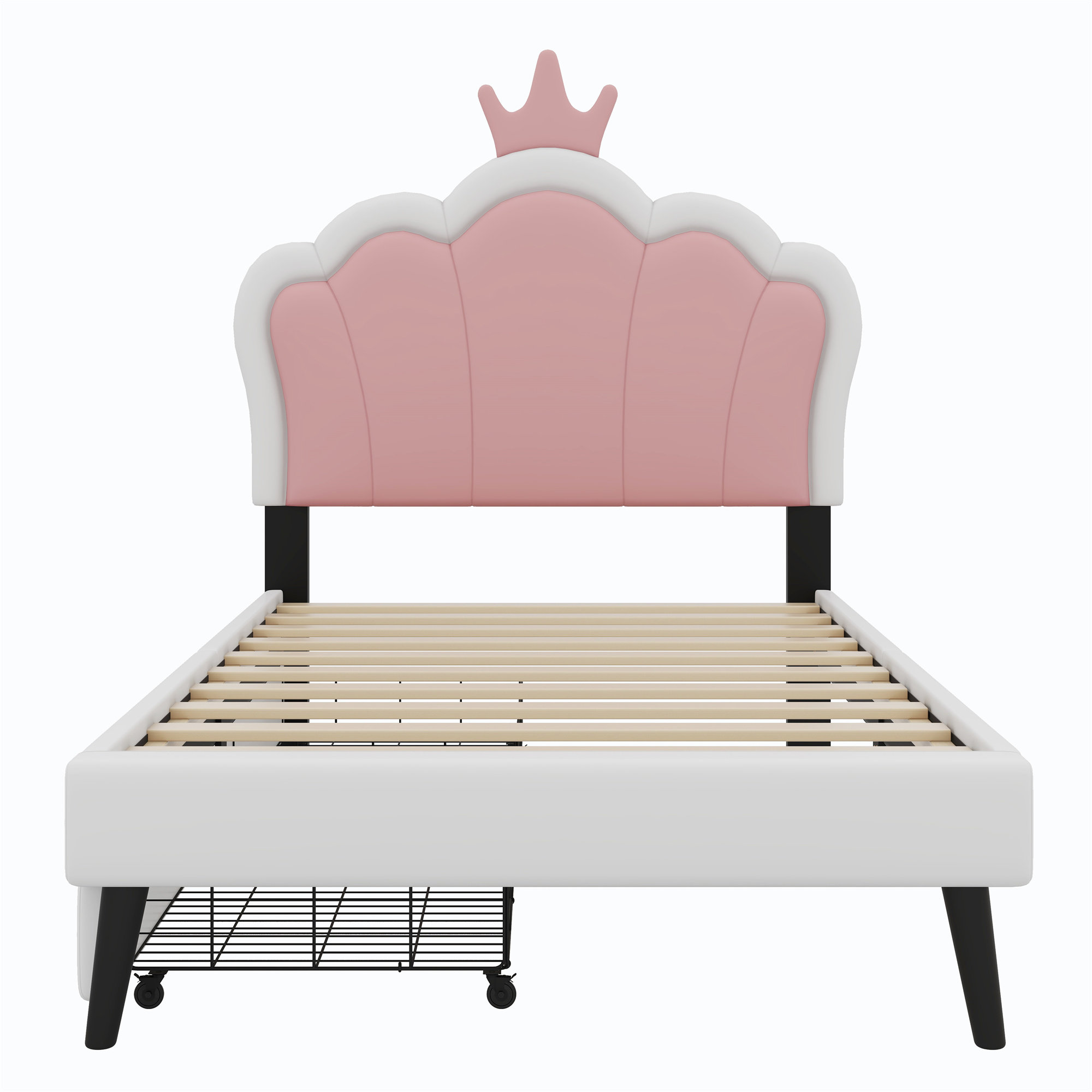 HENGERMEI Upholstered Princess Bed With Crown Headboard And Drawers ...