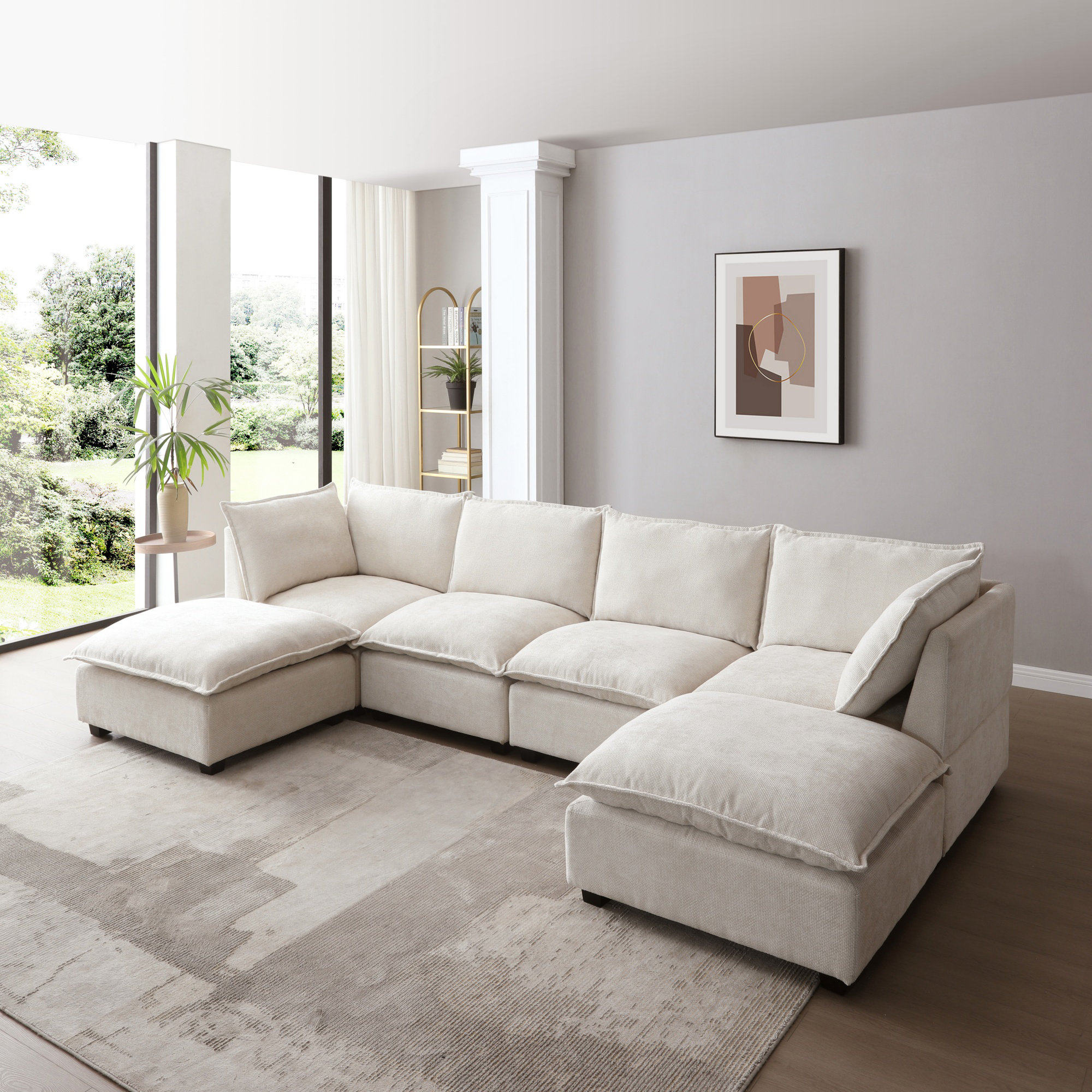Latitude Run® 130" Inch Modular Sectional Sofa, Linen Fabric Couch Set ...